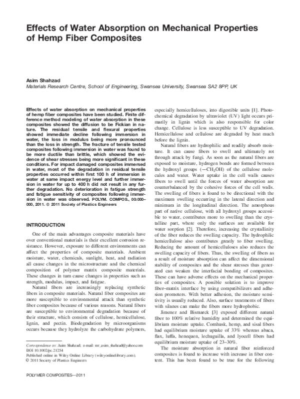 (PDF) Effects of Water Absorption on Mechanical Properties of Hemp ...