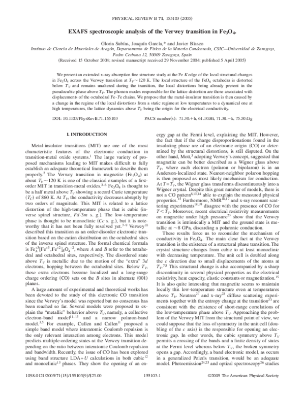 (PDF) EXAFS spectroscopic analysis of the Verwey transition in Fe3O4