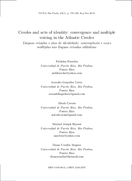 (PDF) Creoles and acts of identity: convergence and multiple voicing in ...