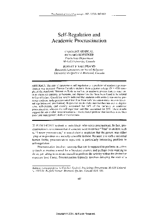 Self-regulation and academic procrastination