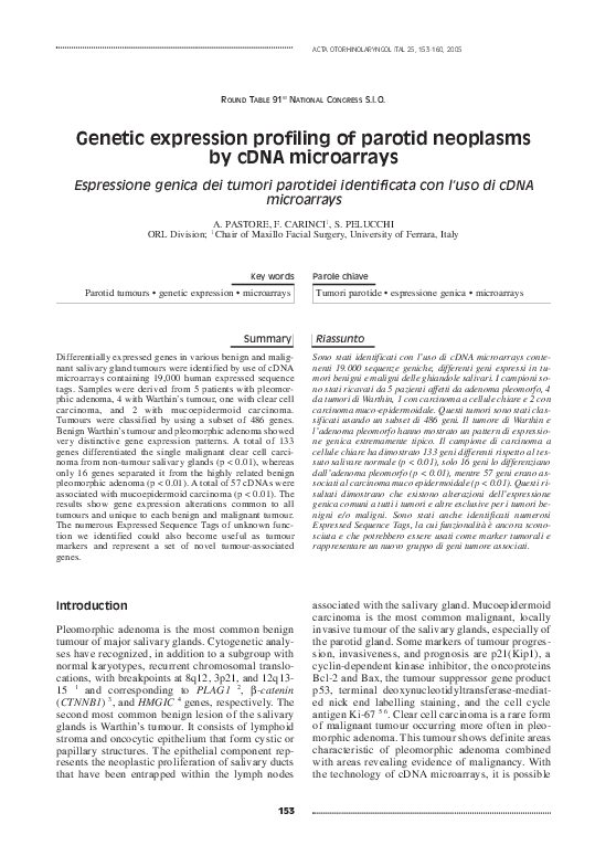 (PDF) Genetic expression profiling of parotid neoplasms by cDNA microarrays Espressione genica ...