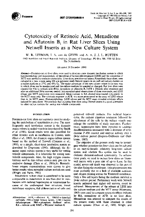 (PDF) Cytotoxicity of retinoic acid, menadione and aflatoxin B 1 in rat ...