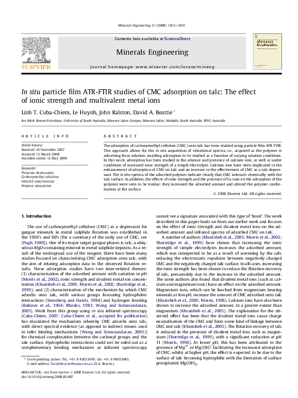 (PDF) In situ particle film ATR-FTIR studies of CMC adsorption on talc ...