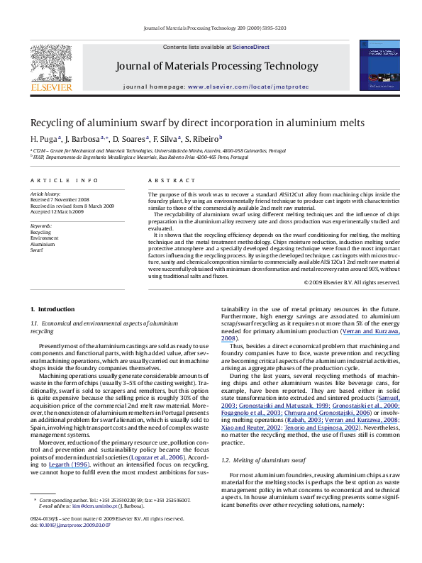 (PDF) Recycling of aluminium swarf by direct incorporation in aluminium ...