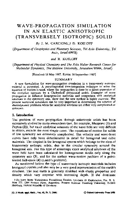 (PDF) WAVE-PROPAGATION SIMULATION IN AN ELASTIC ANISOTROPIC (TRANSVERSELY ISOTROPIC) SOLID