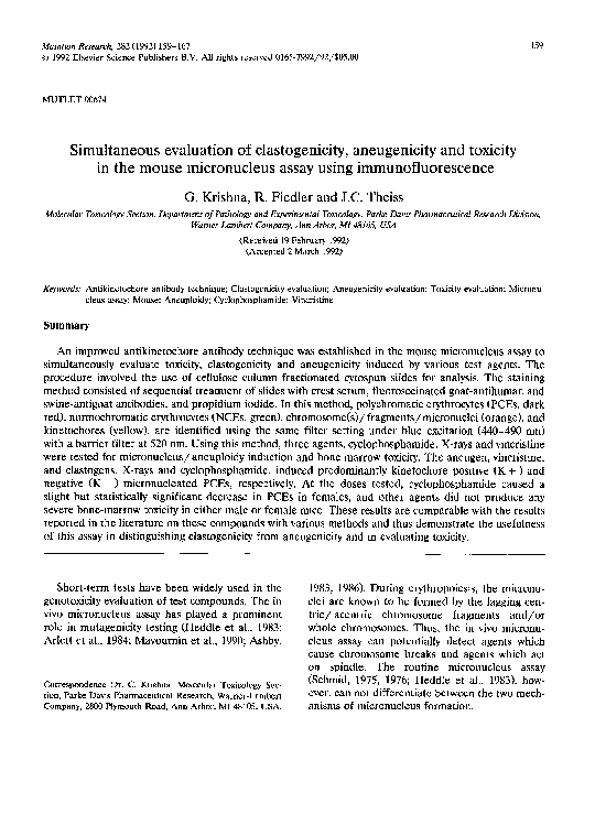 (PDF) Simultaneous evaluation of clastogenicity, aneugenicity and ...