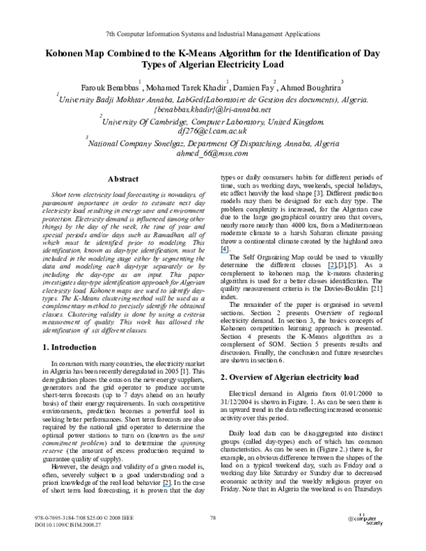 (PDF) Kohonen Map Combined to the K-Means Algorithm for the Identification of Day Types of ...