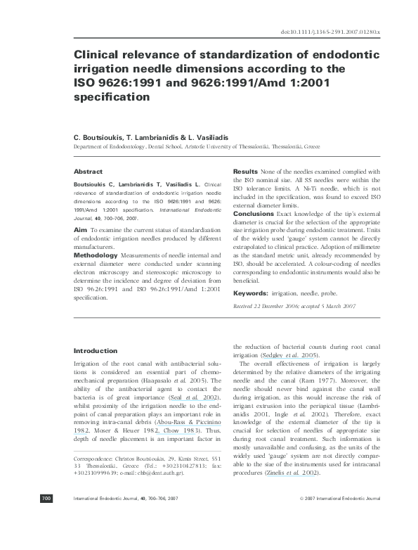 (PDF) Clinical relevance of standardization of endodontic irrigation ...