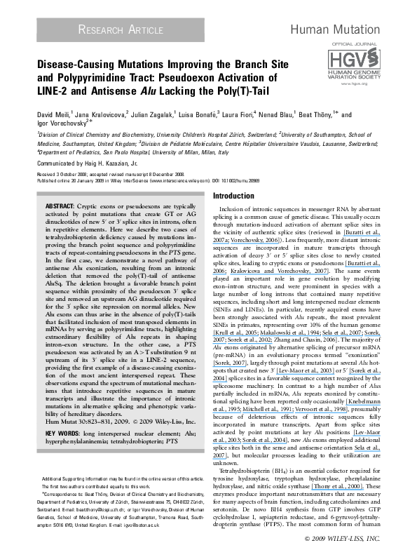 (PDF) Disease-causing mutations improving the branch site and ...