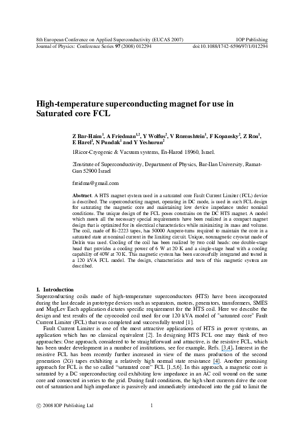 (PDF) High-temperature superconducting magnet for use in saturated core FCL