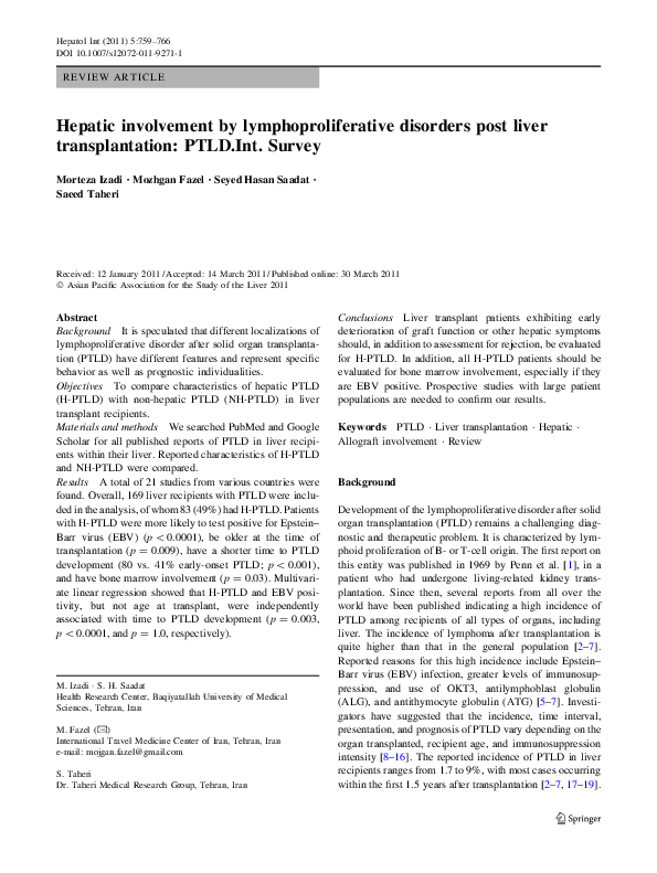 (PDF) Hepatic involvement by lymphoproliferative disorders post liver ...