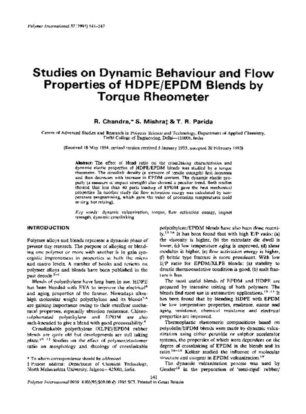 (PDF) Studies on dynamic behaviour and flow properties of HDPE/EPDM ...
