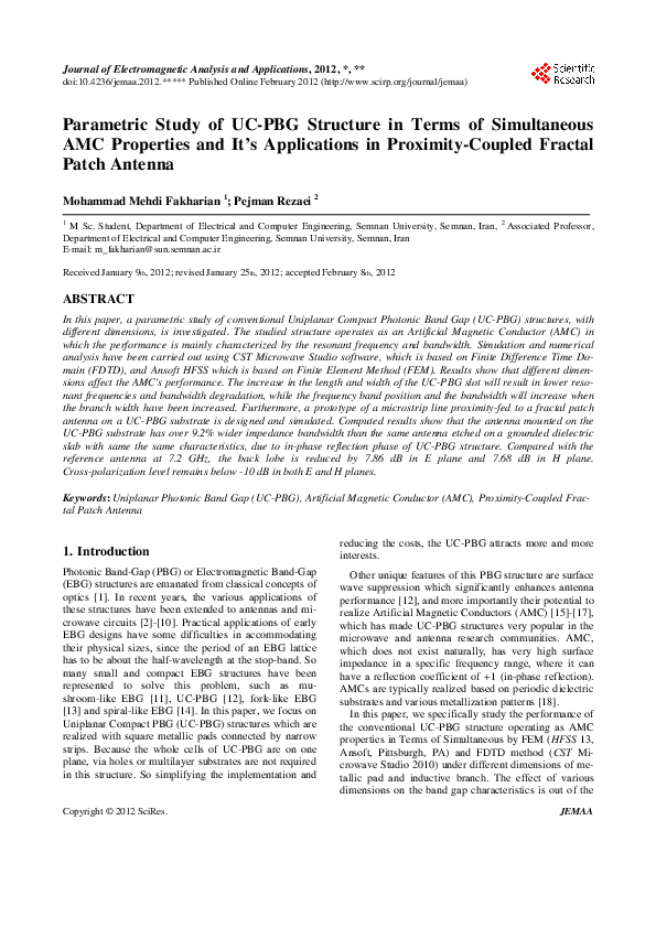 (PDF) Parametric Study of UC-PBG Structure in Terms of Simultaneous AMC ...