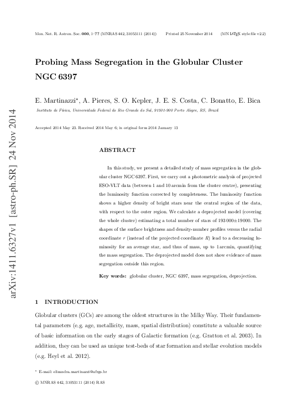 (PDF) Probing mass segregation in the globular cluster NGC 6397