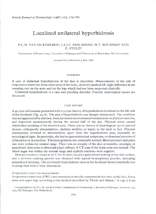 (PDF) Localized unilateral hyperhidrosis