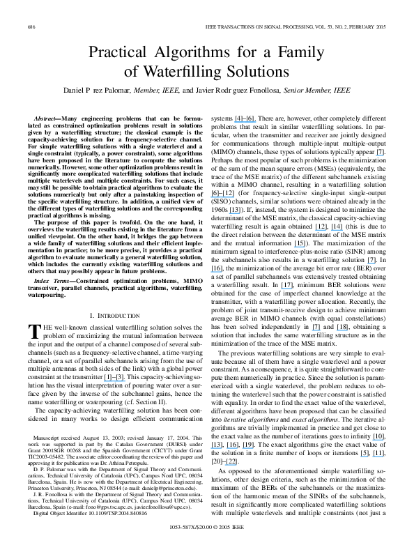 (PDF) Practical algorithms for a family of waterfilling solutions
