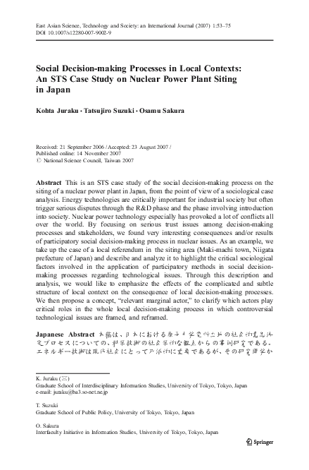(PDF) Social Decision-making Processes in Local Contexts: An STS Case ...