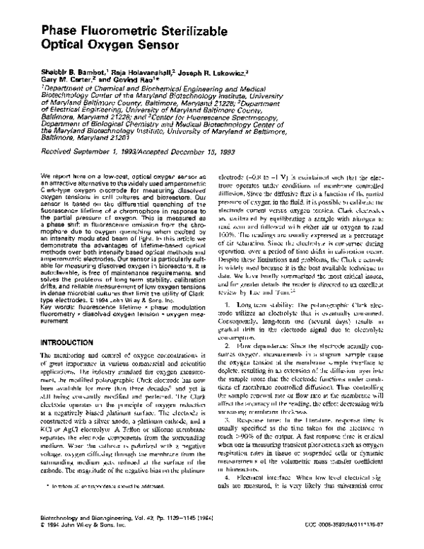 (PDF) Phase fluorometric sterilizable optical oxygen sensor