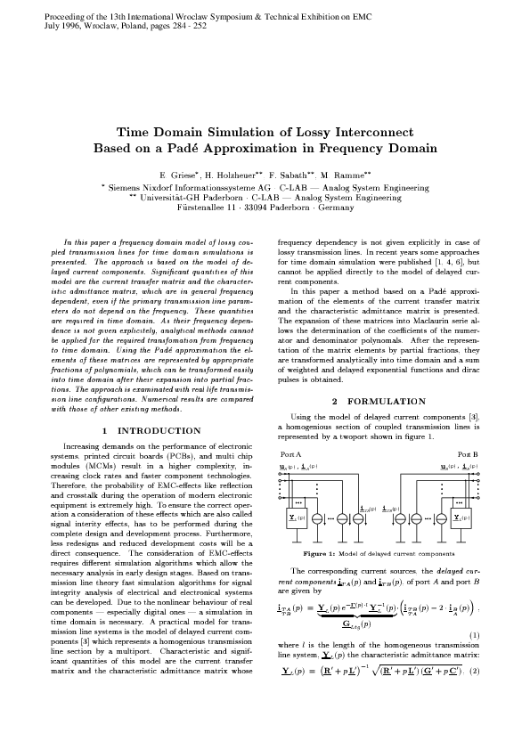 (PDF) Time Domain Simulation of Lossy Interconnect Based on a Pade ...