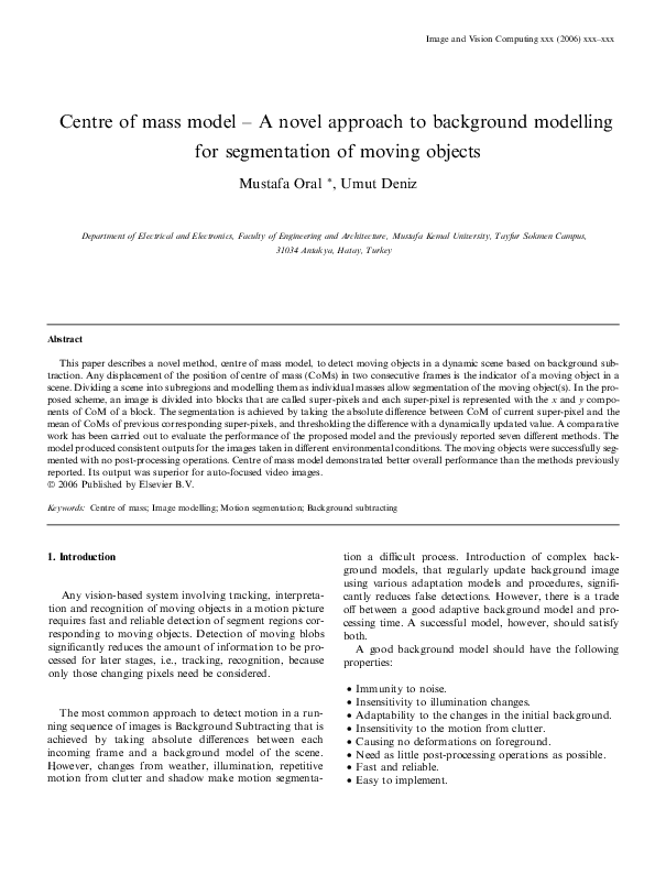 (PDF) Centre of mass model - A novel approach to background modelling for segmentation of moving ...