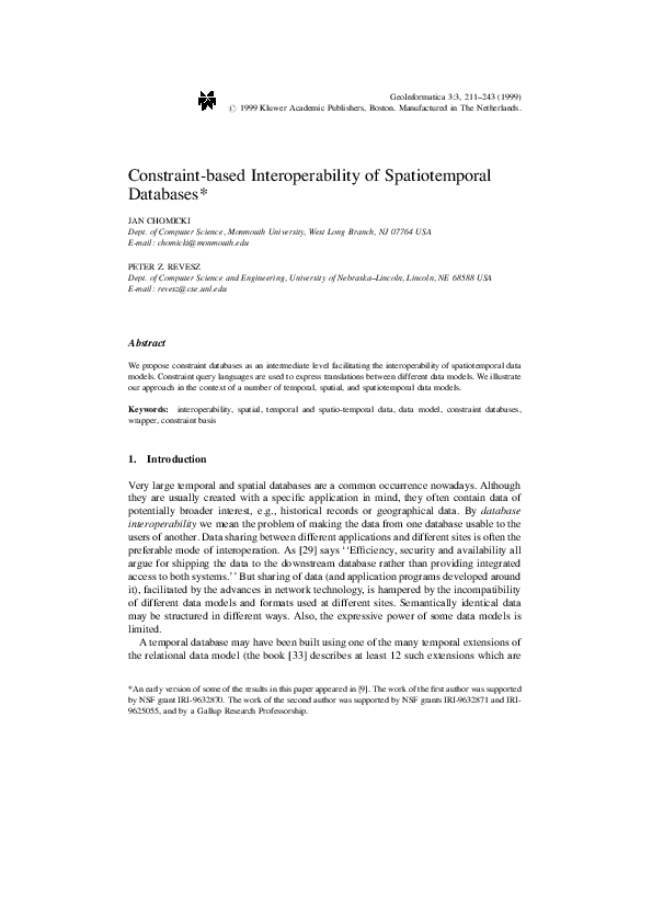 (PDF) Constraint-based Interoperability of Spatiotemporal Databases