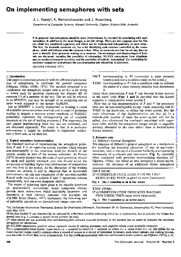 (PDF) On Implementing Semaphores with Sets (PDF) On Implementing Semaphores with Sets