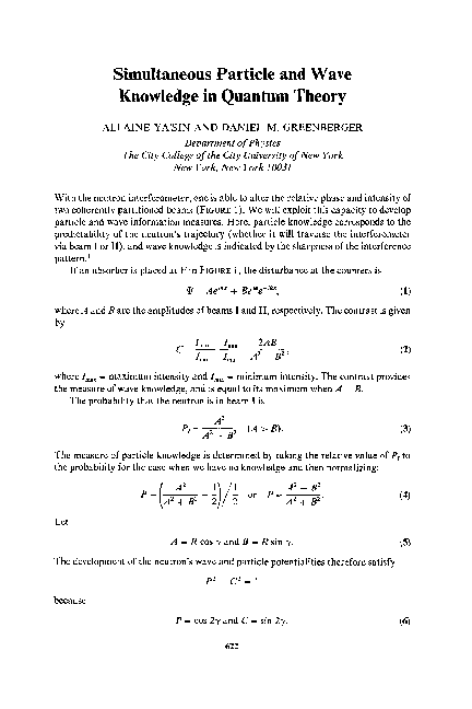 Pdf Simultaneous Particle And Wave Knowledge In Quantum Theory