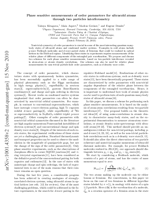 (PDF) Phase-Sensitive Measurements of Order Parameters for Ultracold ...