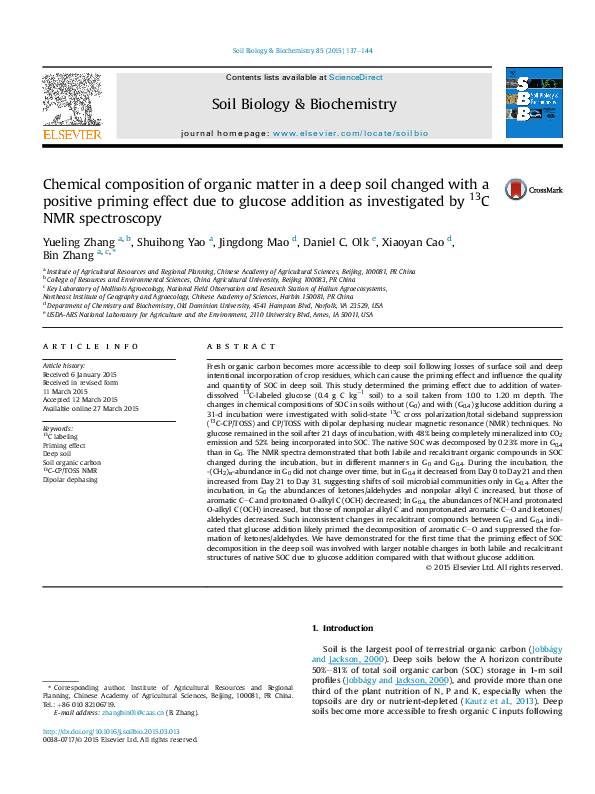 (PDF) Chemical composition of organic matter in a deep soil changed ...