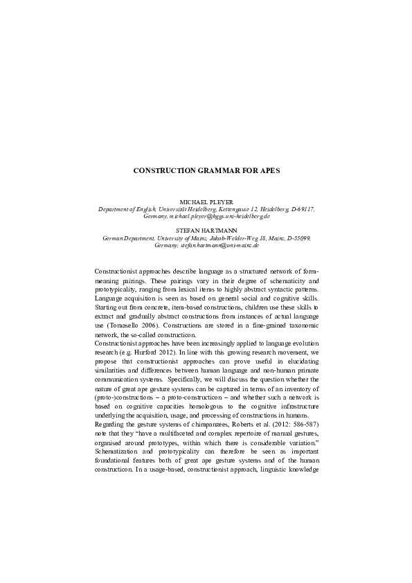 (PDF) CONSTRUCTION GRAMMAR FOR APES | Michael Pleyer and Stefan ...