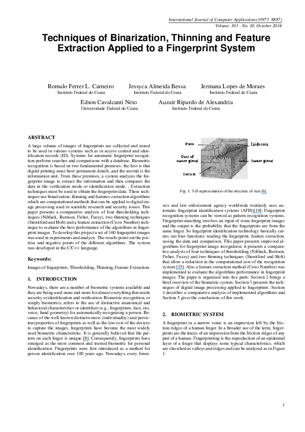 Pdf Techniques Of Binarization Thinning And Feature Extraction