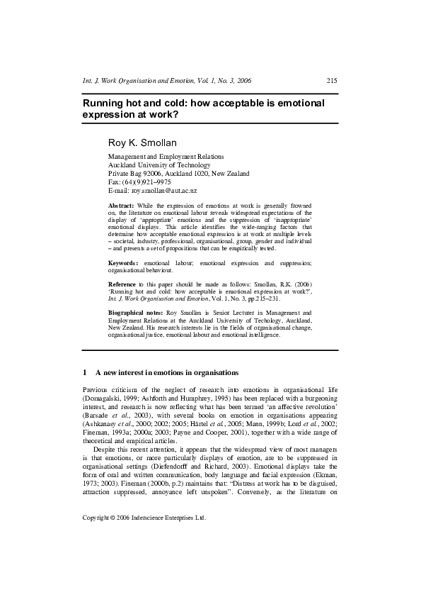 (PDF) Running hot and cold: how acceptable is emotional expression at work