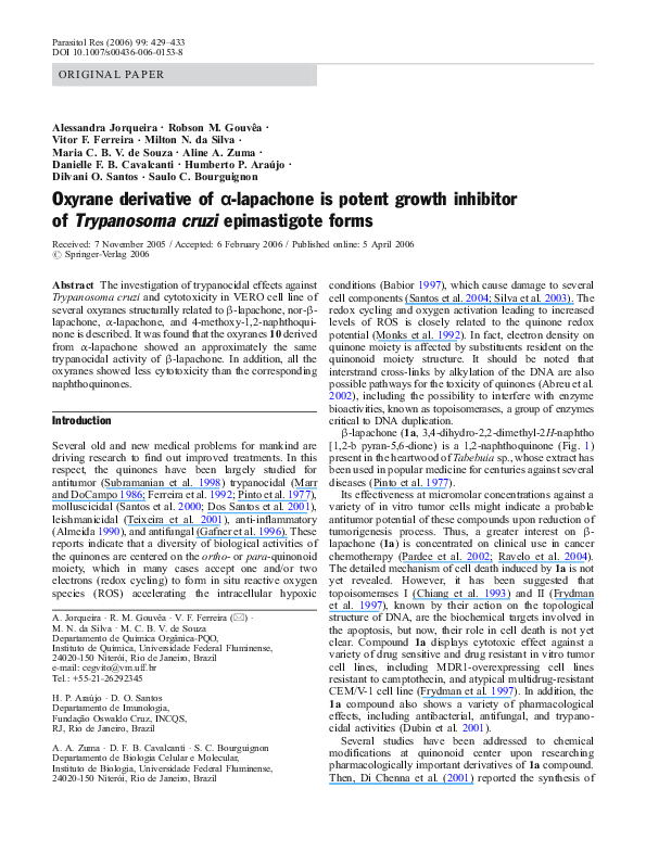 (PDF) Oxyrane derivative of α-lapachone is potent growth inhibitor of ...