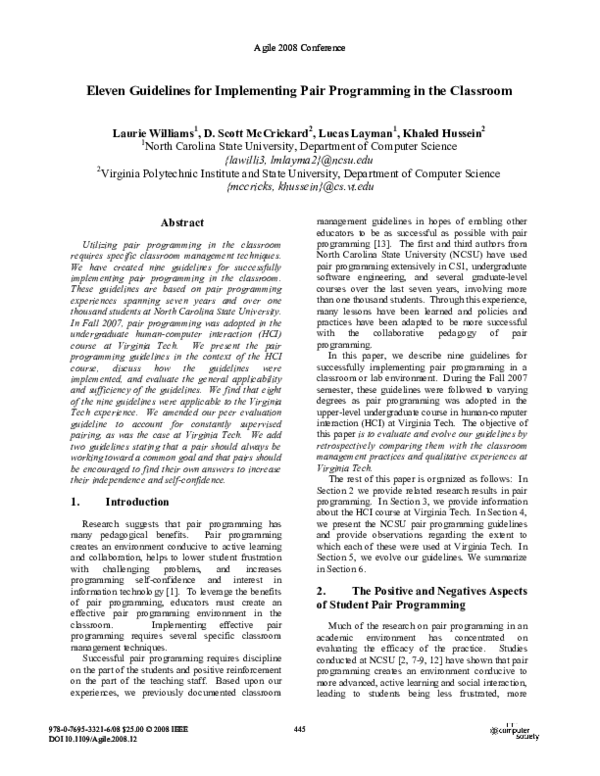 (PDF) Eleven Guidelines for Implementing Pair Programming in the Classroom