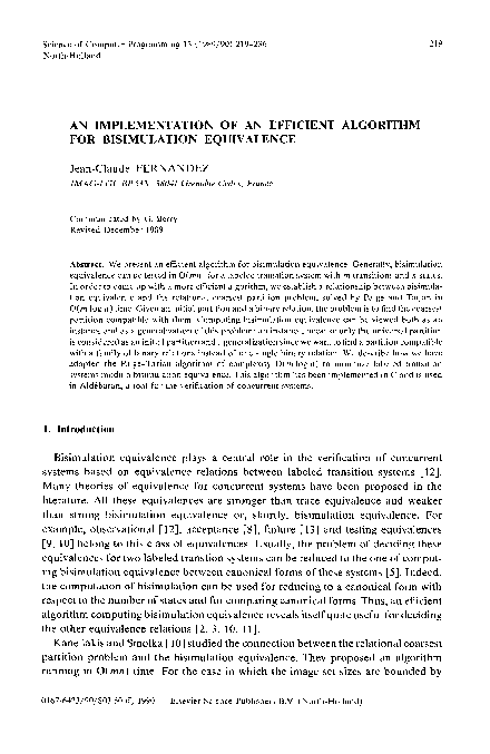 Pdf An Implementation Of An Efficient Algorithm For Bisimulation Equivalence