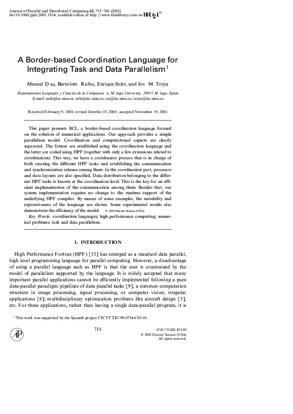 (PDF) A Border-based Coordination Language for Integrating Task and Data Parallelism