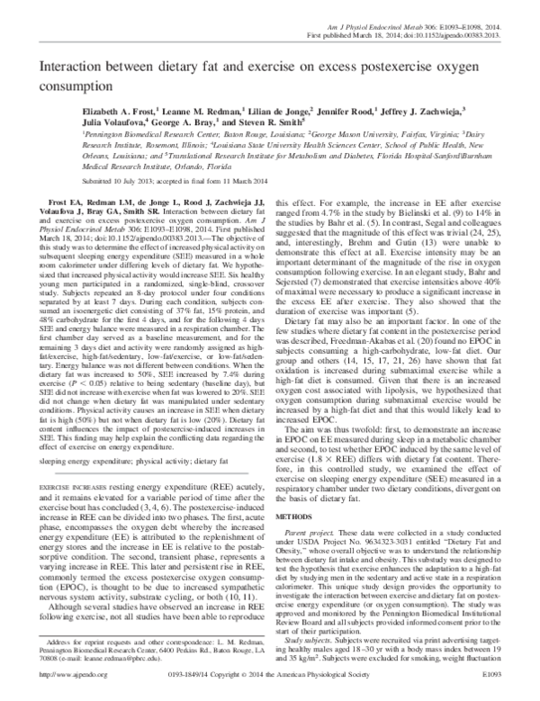 (PDF) Interaction between dietary fat and exercise on excess post ...