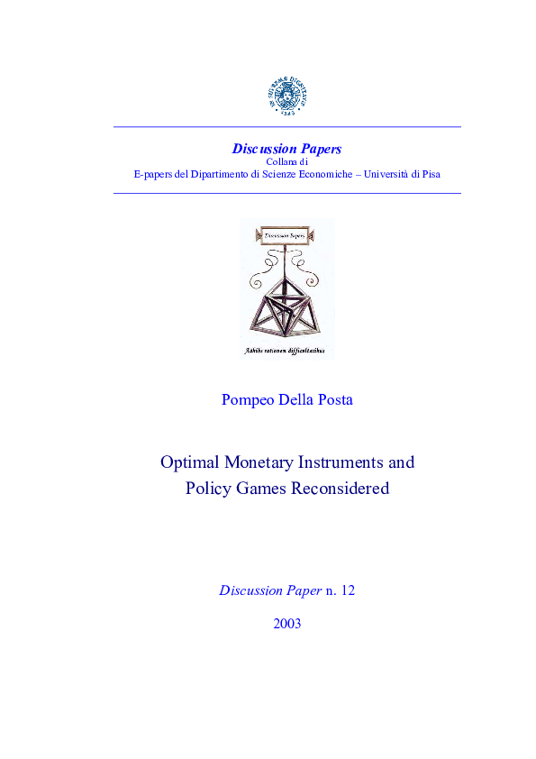 (PDF) Optimal Monetary Instruments and Policy Games Reconsidered