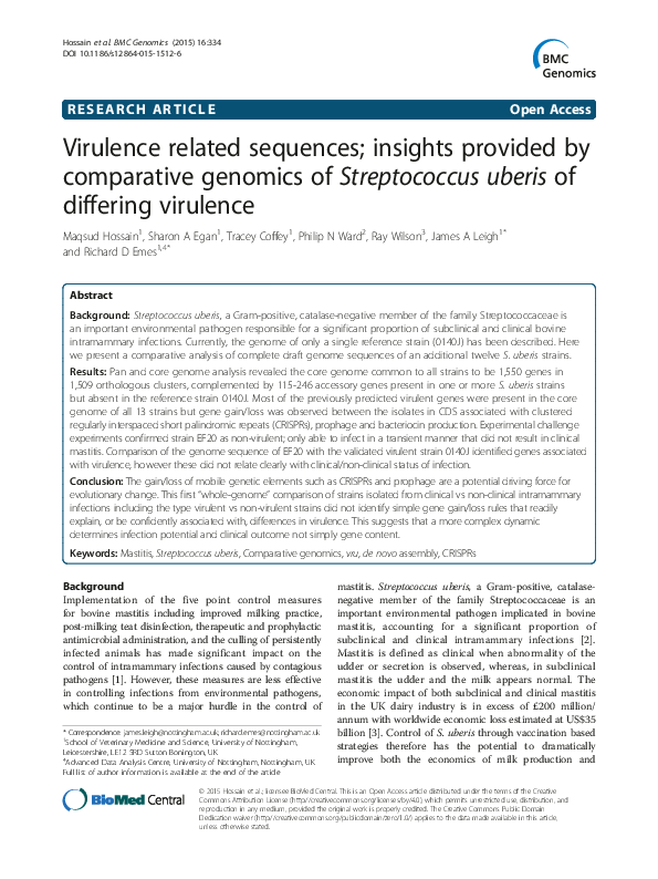(PDF) Virulence related sequences; insights provided by comparative genomics of Streptococcus ...