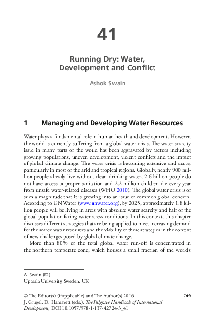(PDF) Running Dry: Water, Development and Conflict
