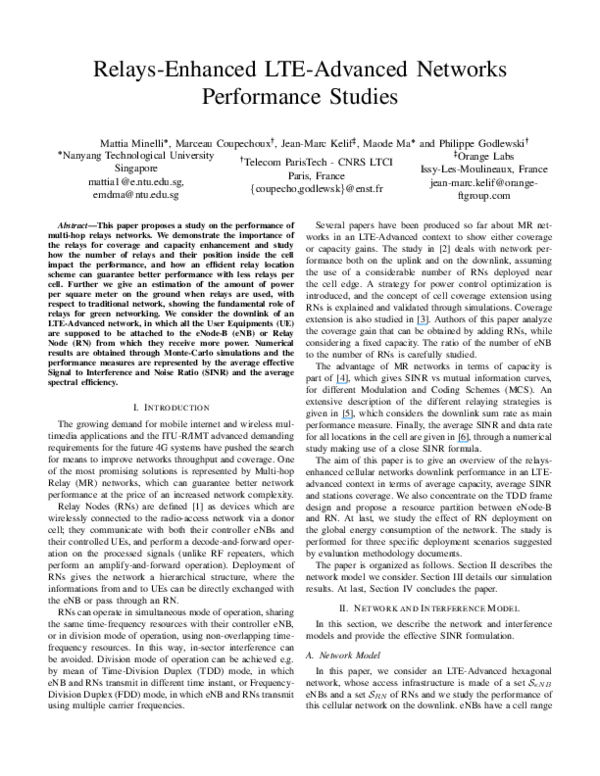 (PDF) Relays-enhanced LTE-Advanced networks performance studies
