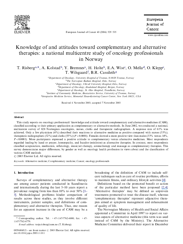 (PDF) Knowledge of and attitudes toward complementary and alternative therapies