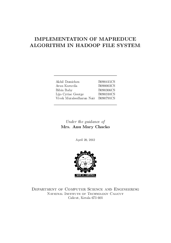 (PDF) IMPLEMENTATION OF MAPREDUCE ALGORITHM IN HADOOP FILE SYSTEM