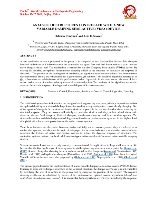 (PDF) Analysis of Structures Controlled with a New Variable Damping ...