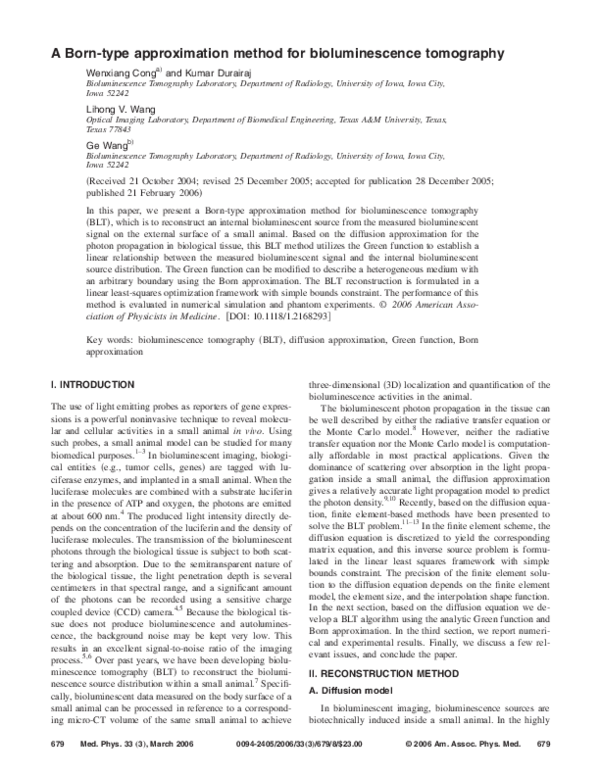 (PDF) A Born-type approximation method for bioluminescence tomography