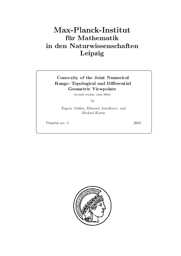 (PDF) Convexity of the joint numerical range: topological and differential geometric viewpoints