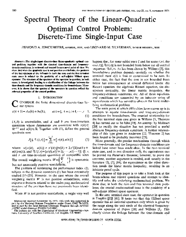 (PDF) Spectral theory of the linear-quadratic optimal control problem ...
