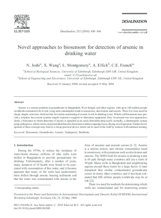 (PDF) Development of biosensors for the detection of arsenic in ...