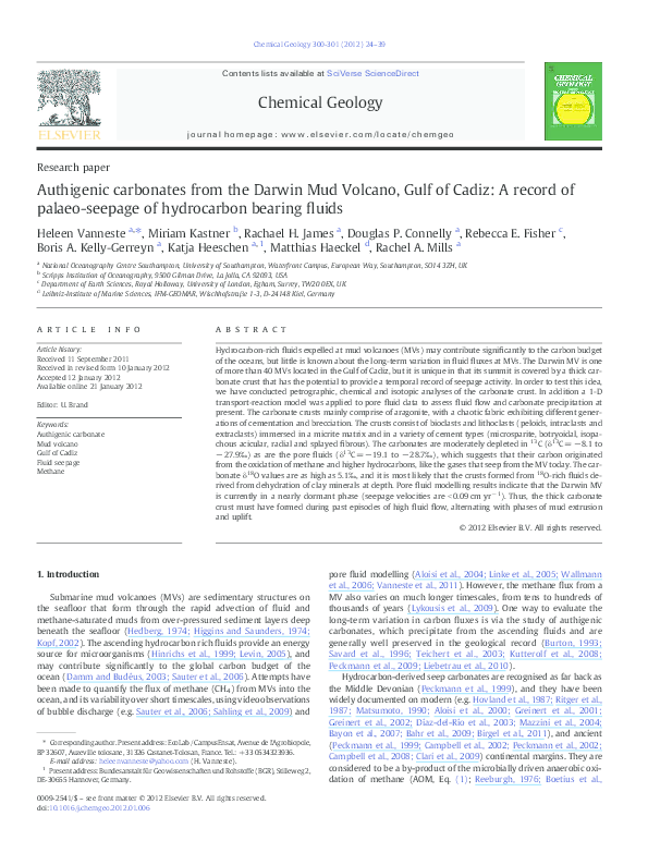 (PDF) Authigenic carbonates from the Darwin Mud Volcano, Gulf of Cadiz ...