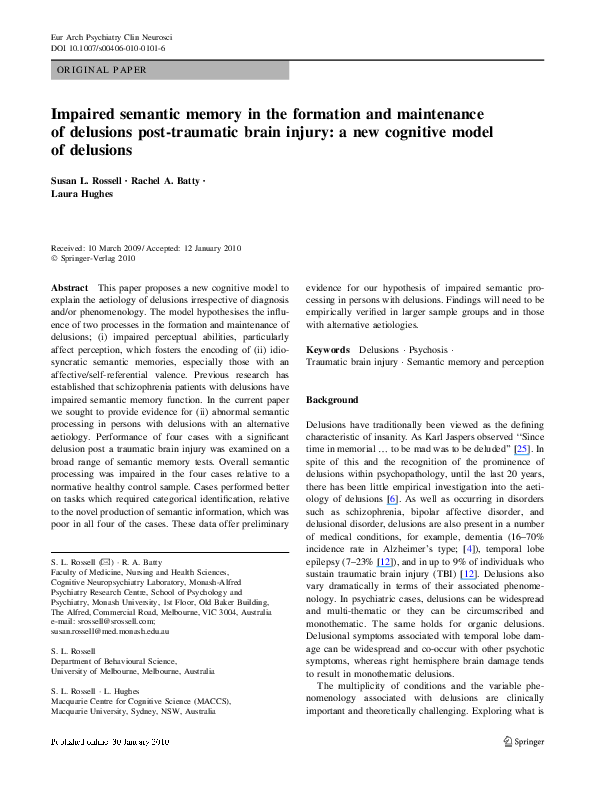 (PDF) Impaired semantic memory in the formation and maintenance of ...